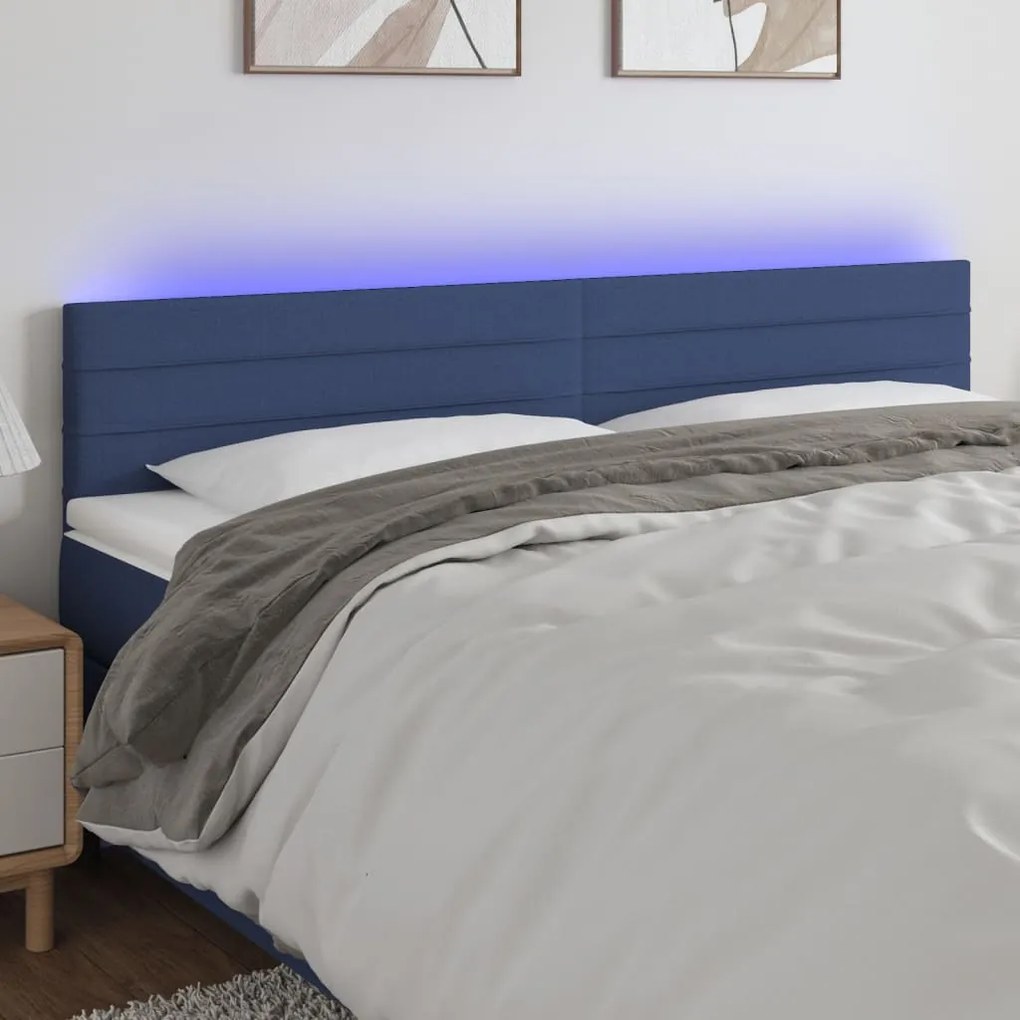 Čelo postele s LED modré 160x5x78/88 cm textil 3121764