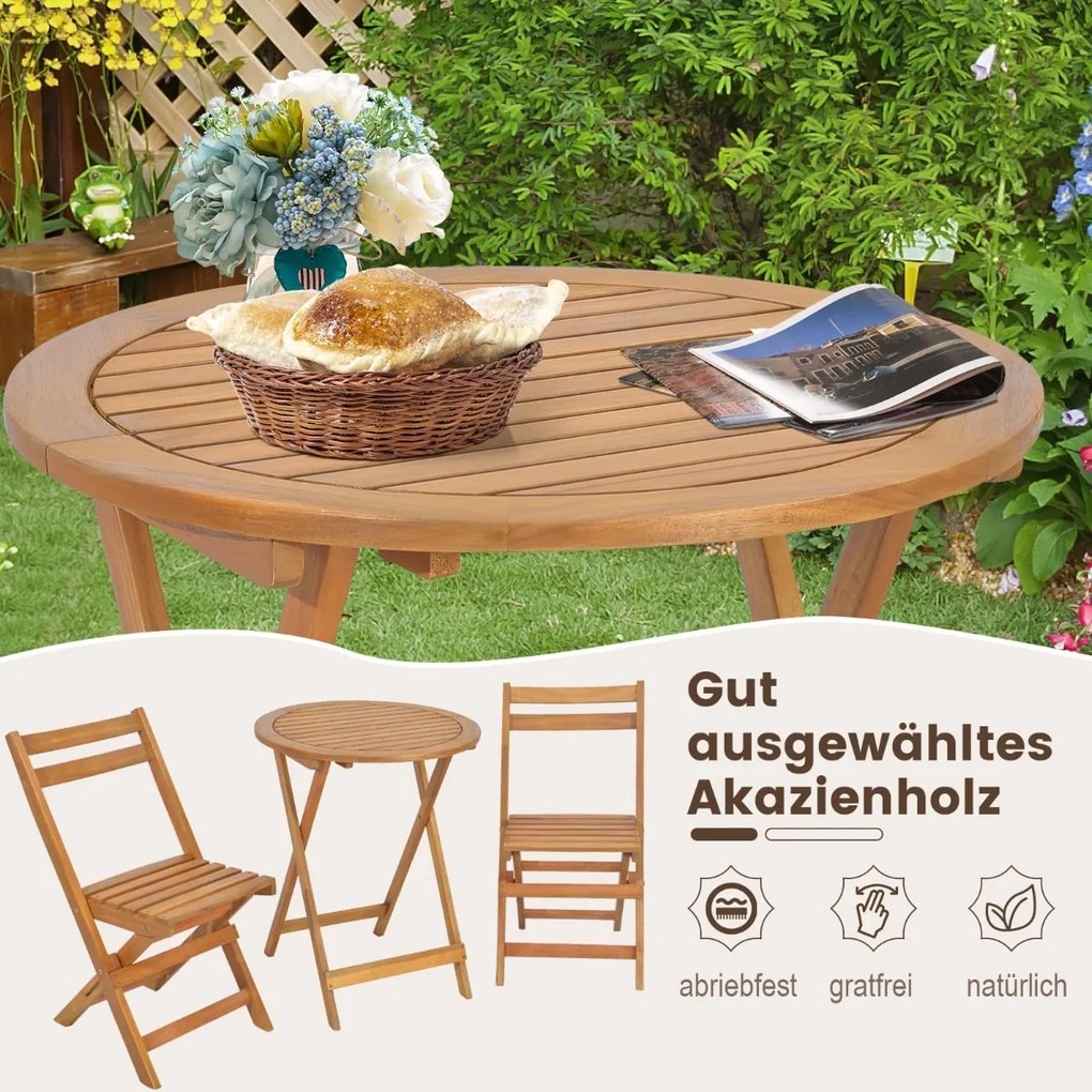 Costway 3 ks. Bistroset aus Holz mit Stabilem Akazienholzrahmen