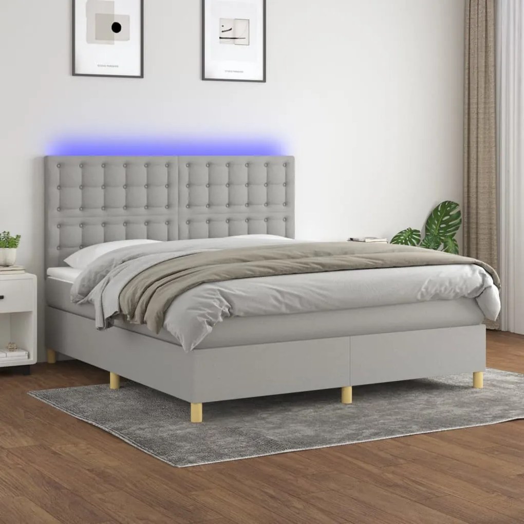 Box spring postel s matrací a LED světle šedá 160x200 cm textil 3135765