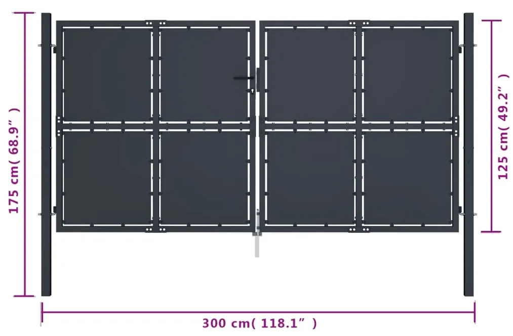 vidaXL Marketos Zahradní brána ocelová 300 x 125 cm antracitová