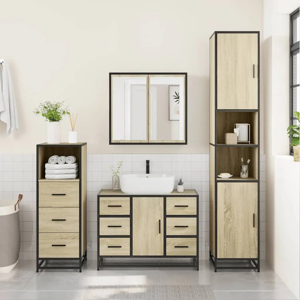 3dílný set koupelnového nábytku dub sonoma kompozitní dřevo 3301081
