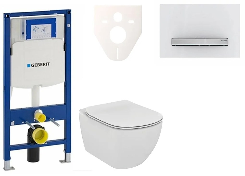 Cenově zvýhodněný závěsný WC set Geberit do lehkých stěn / předstěnová montáž+ WC Ideal Standard Tesi 111.300.00.5NE8