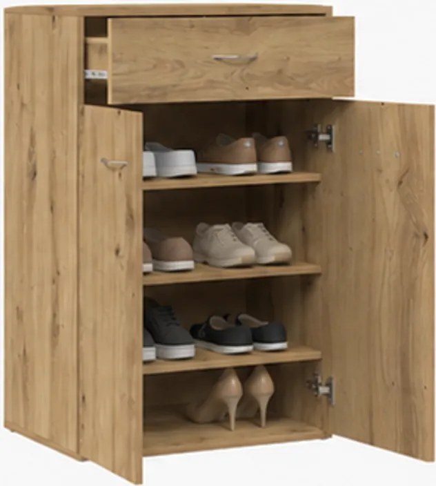 skříňka na boty, botník, 1 zásuvka, 2 dvířka, dřevo, 85x61x36 cm, dub artisan, Dekorino BB20260067