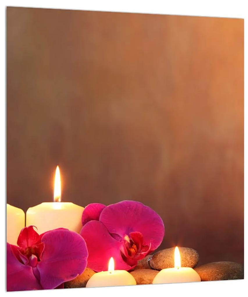 Relaxační obraz svíček s orchidejí (30x30 cm)