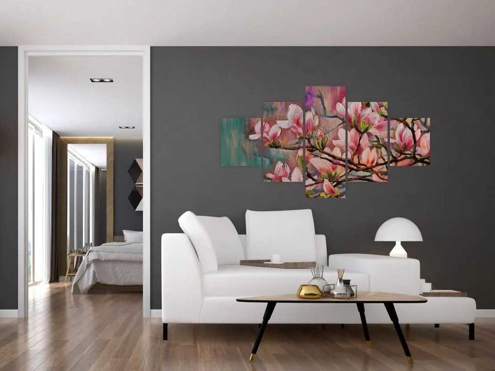 Obraz - Olejomalba, Rozkvetlá sakura (125x70 cm)