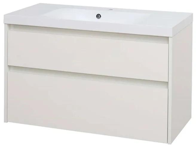 Mereo, Opto, koupelnová skříňka s umyvadlem z litého mramoru 101 cm, bílá CN912M
