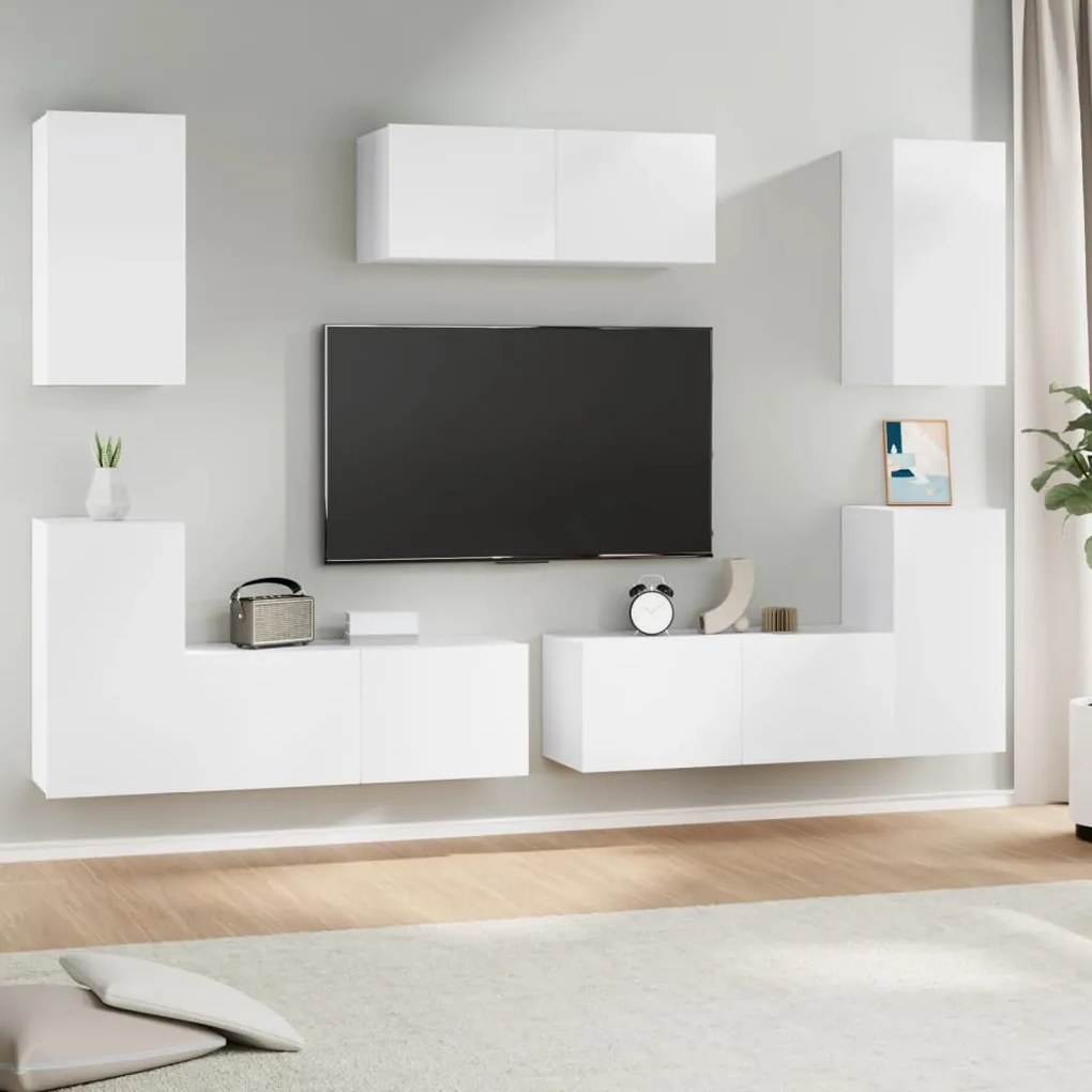 7dílný set TV skříněk bílý kompozitní dřevo 3114302