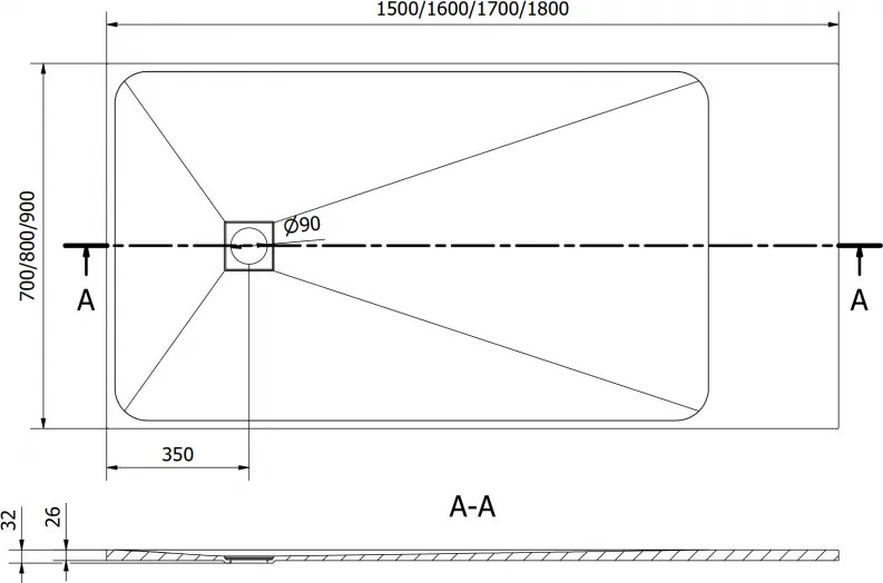 Mexen Bert, SMC obdélníková sprchová vanička 160 x 90 cm, černá, 4K709016