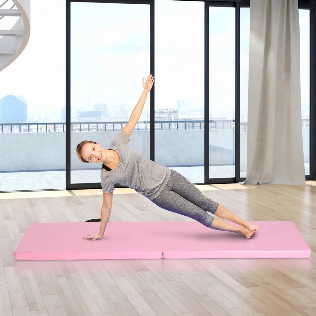 HOMCOM Skládací Cvičební Podložka pro Gymnastiku, Jógu a Pilates 180L x 60W x 5H cm Růžová