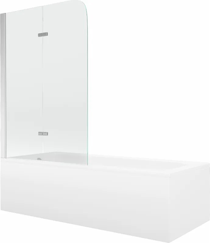 Mexen Vega obdélníková vana 160 x 70 cm s krytem a dvoukřídlým paravanem 100 cm, transparentní, chromová