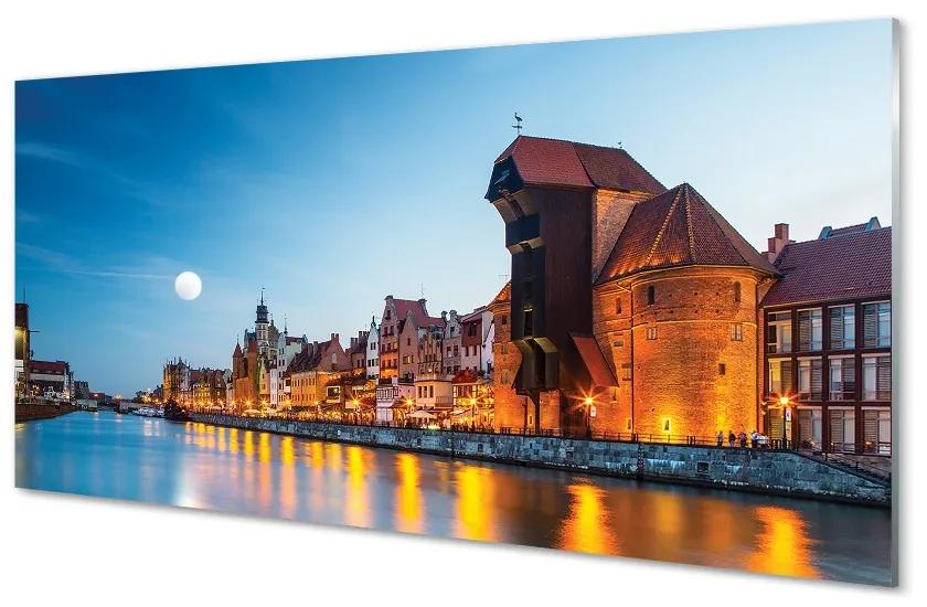 Obraz na skle Řeka noc Gdańsk Staré Město 140x70 cm