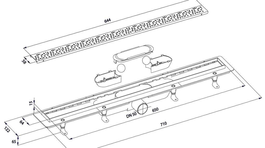 Sapho, MARMI plastový sprchový kanálek s roštem, 710x122x65 mm