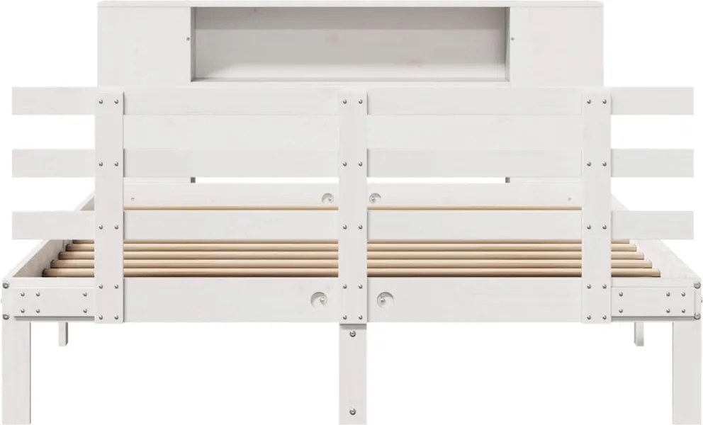 Postel s knihovnou bez matrace bílá 160x200 cm masivní borovice 3322715