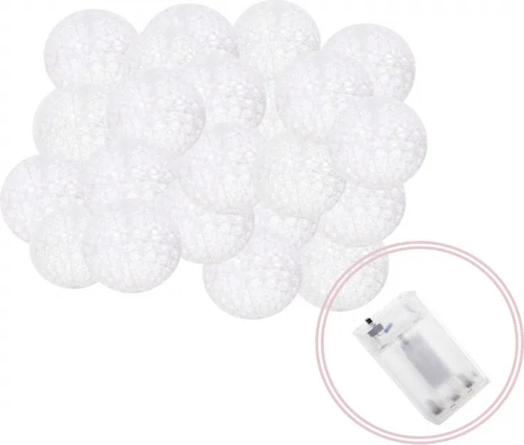 LED světelný řetěz Bavlněné koule 6cm - 6m, 30LED, 3xAA, teplá bílá