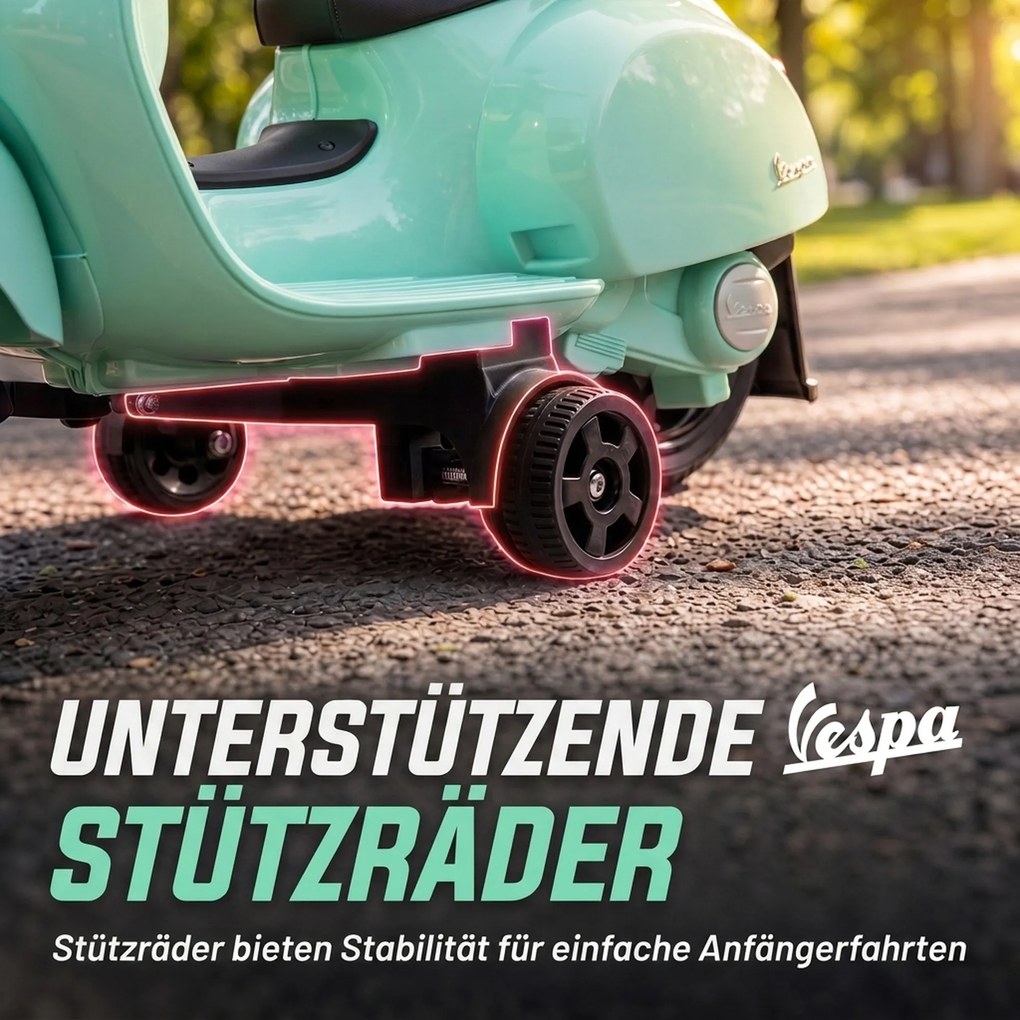 AIYAPLAY Elektro motorka pro děti Mini Vespa GTS 6V s lithiovou baterií, ergonomické sedadlo, opěrka zad, 1,5-3 roky 370-484V90GN