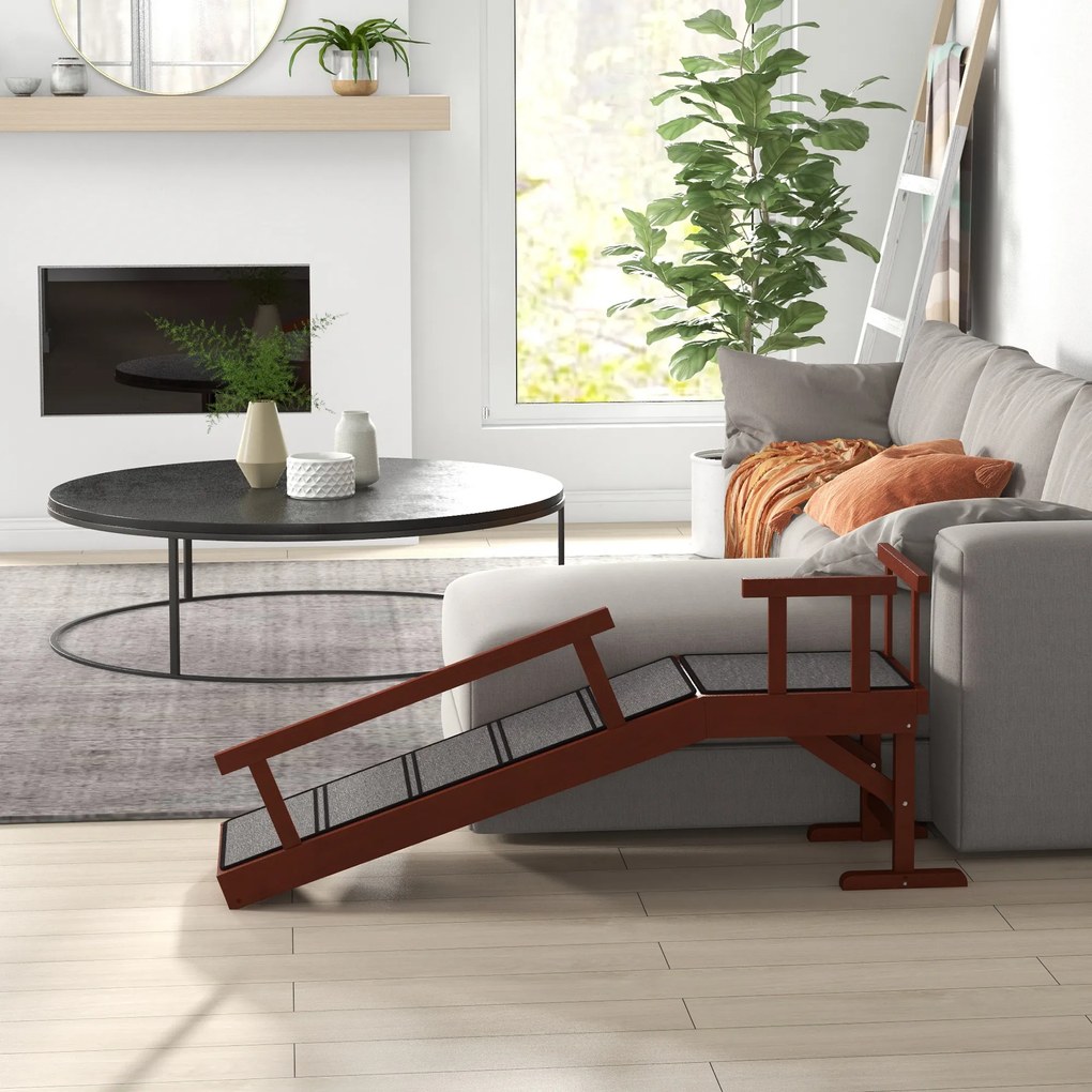 PawHut rampa pro psy, do 30 kg, rampa pro zvířata s odnímatelným zábradlím, protiskluzová rampa pro boty, pomůcka pro stravování psů, 125 x 40 x 56 c…