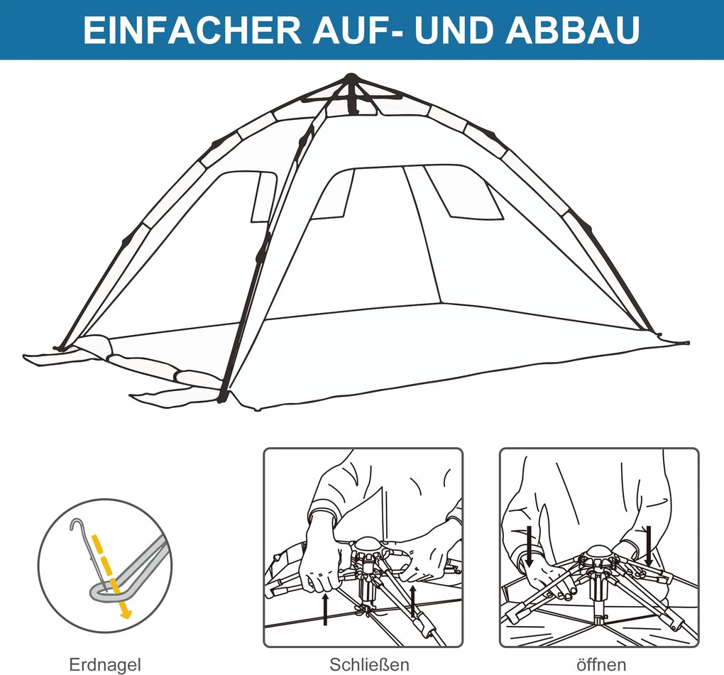 Pop-up-Strandzelt, Fiberglasrahmen, 4 Taschen, Netzfenster, flexibel, Blau