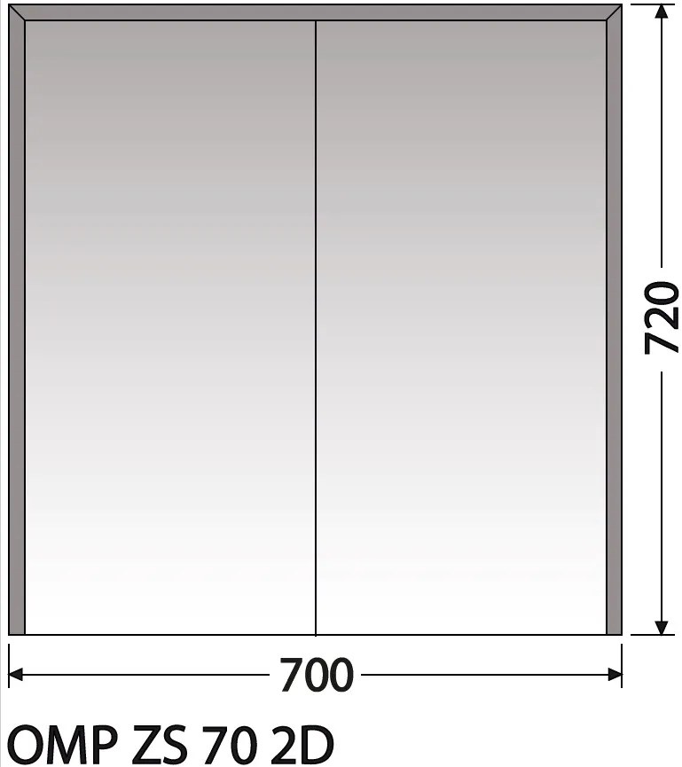 INTEDOOR zrcadlová skříňka dvoudveřová OMP ZS 70 Povrch: 0080 AP BLACK MAT