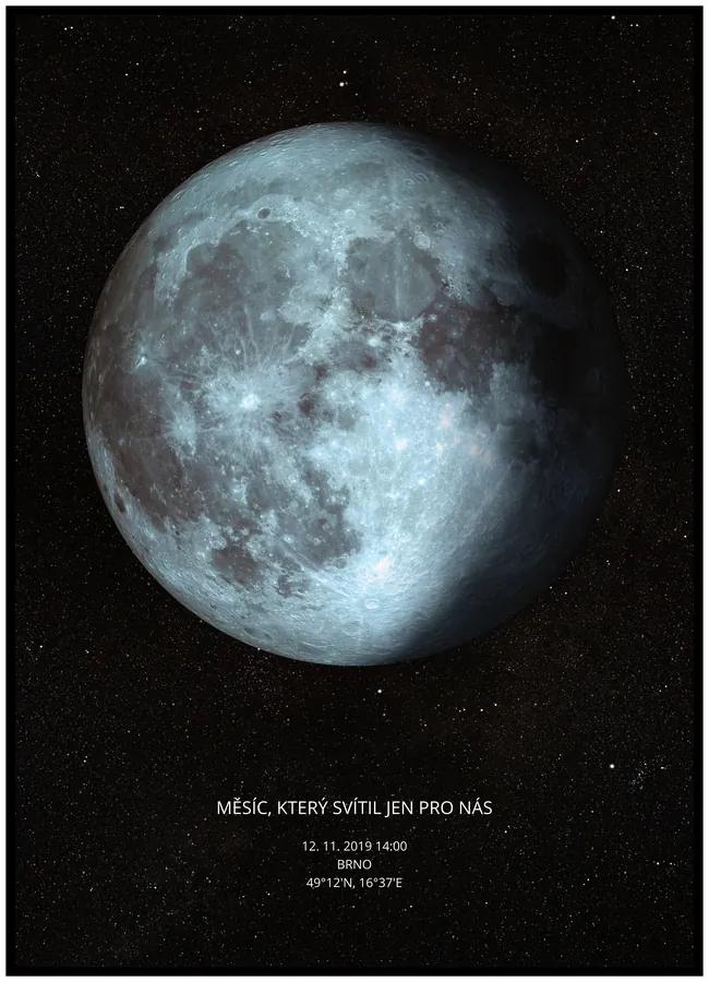 Plakát Fáze měsíce vašeho životního okamžiku Rozměr plakátu: 30 x 40 cm, Barva pozadí: Hvězdná, Barva měsíce: Šedá