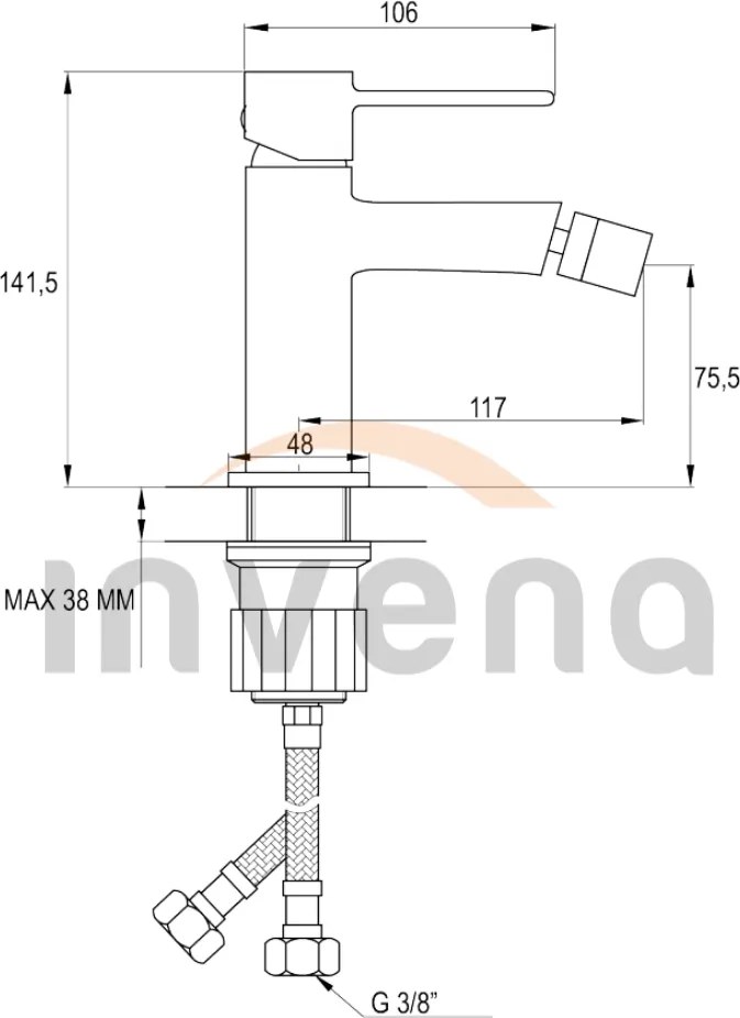 Invena Glamour, stojánková bidetová baterie, zlatá lesklá, INV-BB-02-009-V
