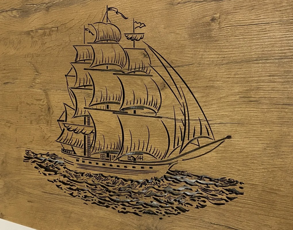 Li-Go "Plachetnice" světelný obraz s baterií 70x70cm varianta: ovládání na obraze bez dálkového ovladače, provedení: dub světlý