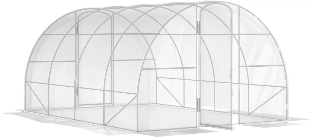 Outsunny Zeleninový Tunelový Skleník 4x3x2m s 2 Dveřmi a Pokrytím PE 150g/m², Pozinkovaný Ocelový Rám a Kulatá Střecha pro Pěstování Rostlin a Květin