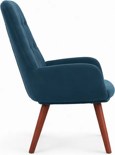 relaxační křeslo, odpočinkové, dřevo/kov/textil, 96x69x78 cm, nohy tmavé/modrá, Dekorino KR20260054