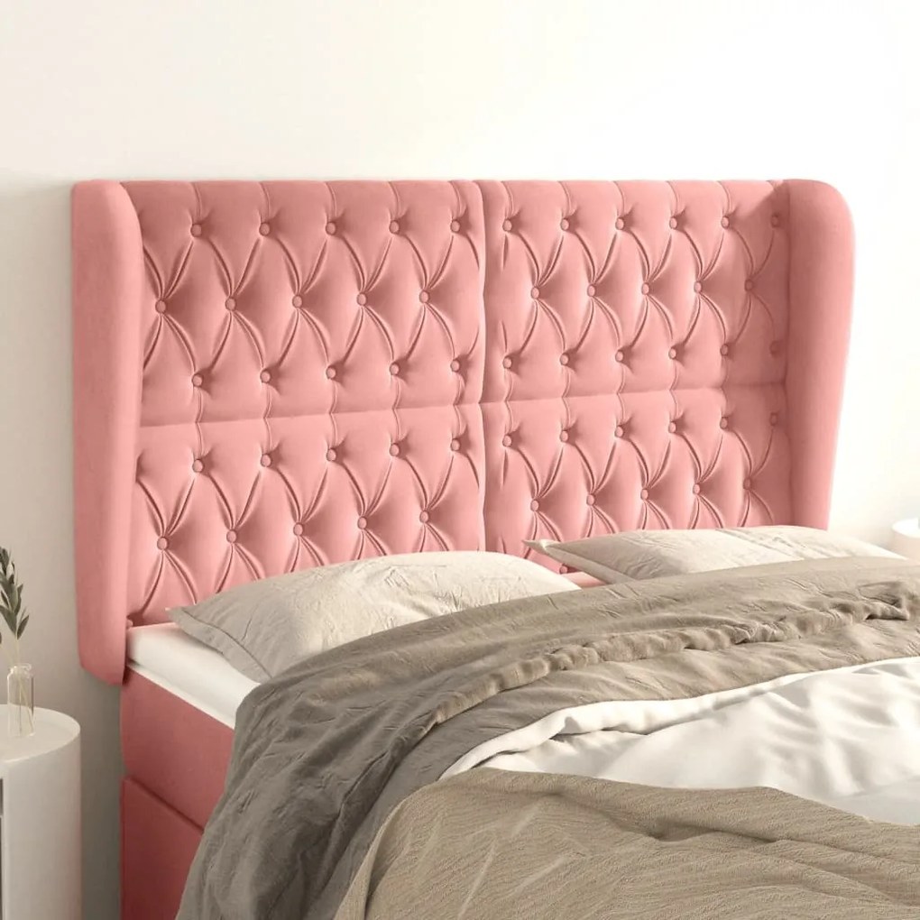 Čelo postele typu ušák růžové 147x23x118/128 cm samet 3118345