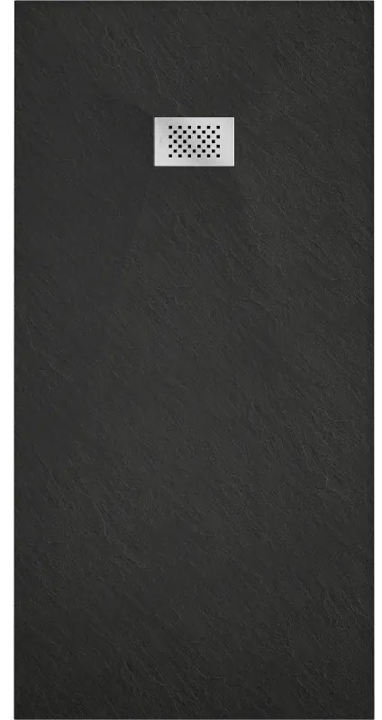 Mexen Hugo, obdélníková sprchová vanička SMC 170 x 90 cm, černá, ocelová krytka, 42709017-X