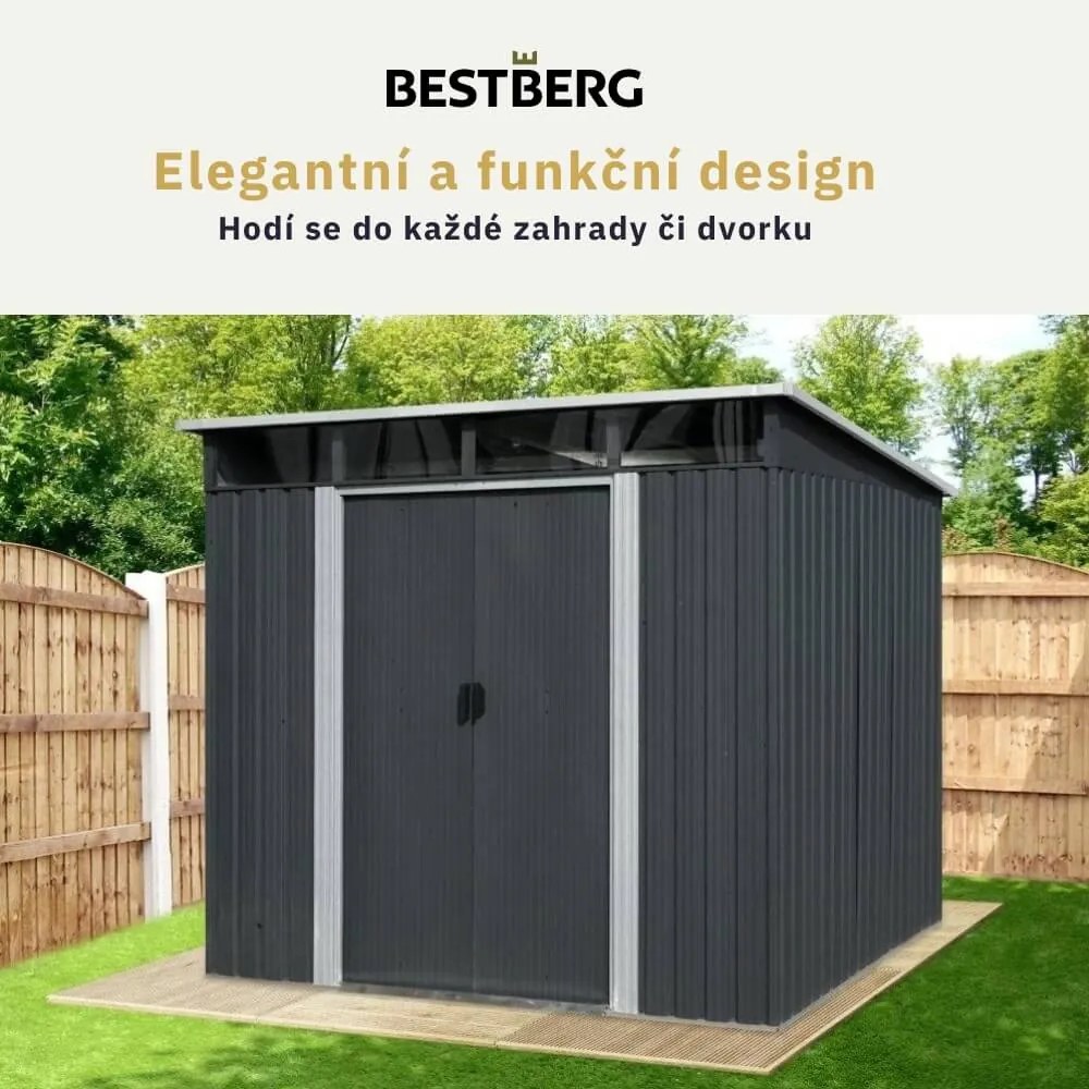 Zahradní domek BestBerg ZDSL-6S / 6,6 m² / 238 x 279 x 203 cm / světle šedá