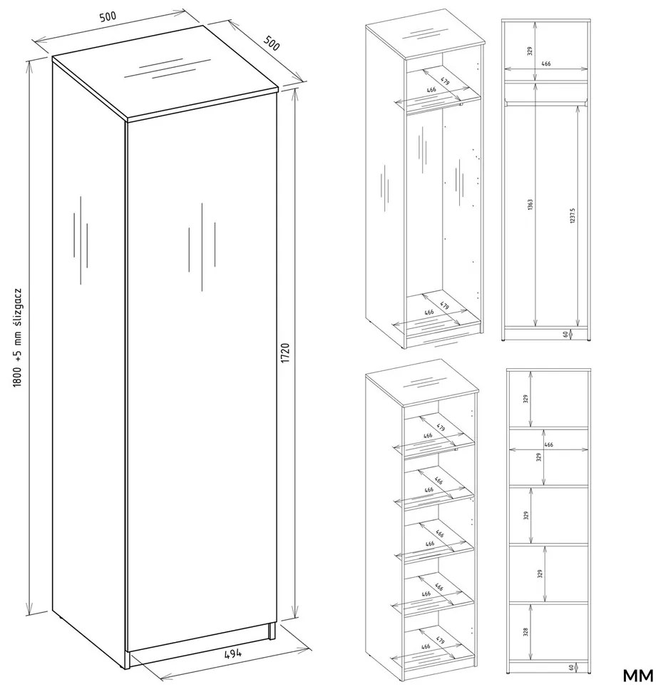 Šatní skříň MALWA SD-50 bílá