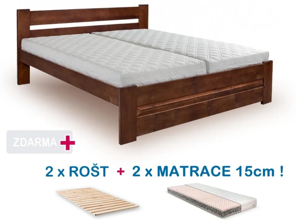 Manželská postel HANA s roštem a matrací ZDARMA 180x200, masiv borovice, ořech GR design