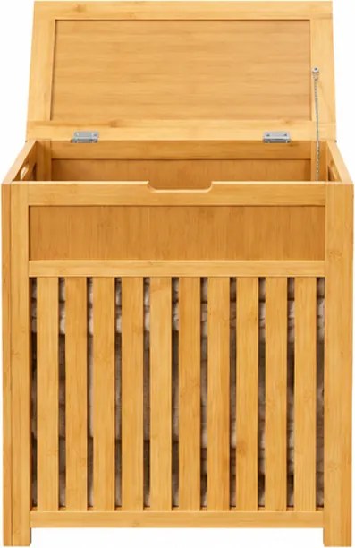 koš na prádlo, s víkem, 80 l, bambus/dřevo, 63x51x28 cm, přírodní, Dekorino KP20260010