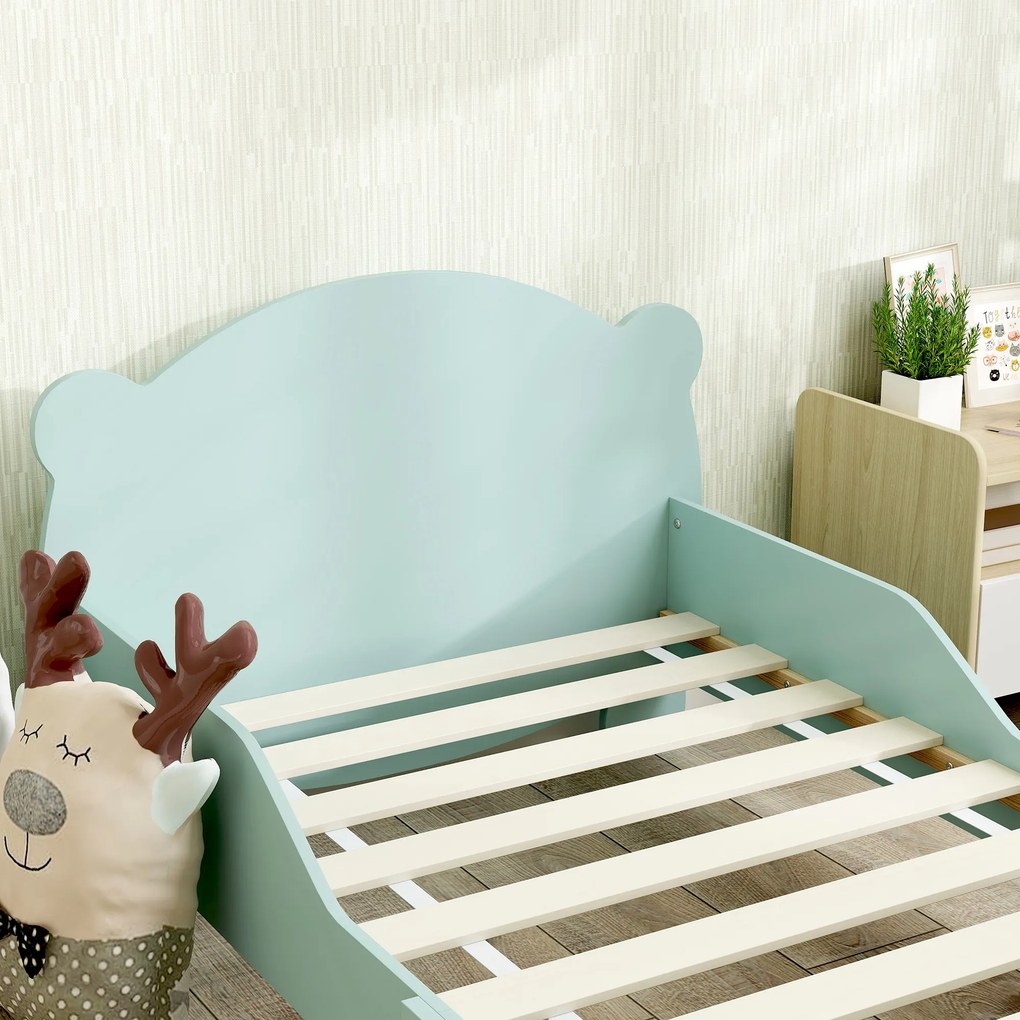 AIYAPLAY Montessori postel pro děti 3-6 let, 140x70 cm jednolůžková dětská postel s ochrannými zábranami a dřevěným rámem ve tvaru medvěda pro dětský…