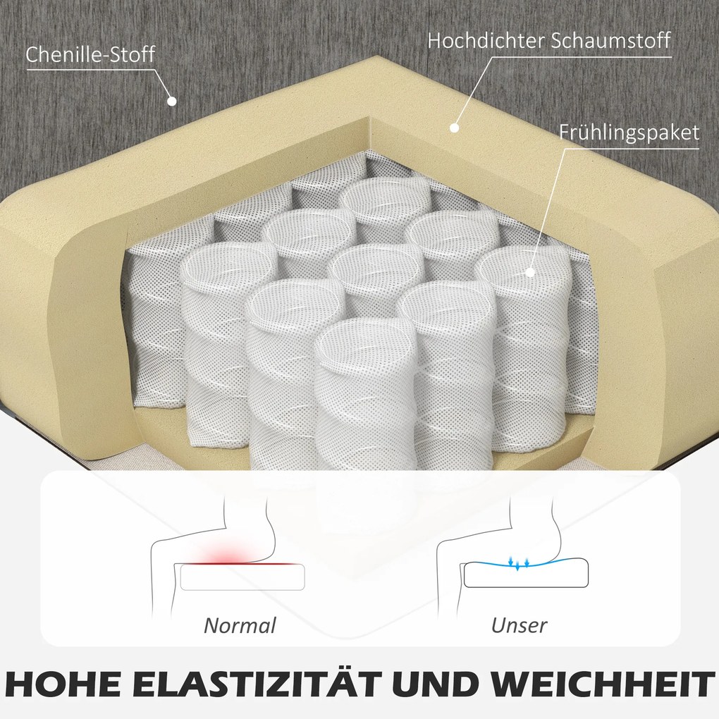 HOMCOM Rohová pohovka ve tvaru L, čalouněná polyestrem, s reversibilním lenoškou a 3 polštáři pro obývací pokoj, nosnost 180 kg, 186x130x84 cm, hnědá…