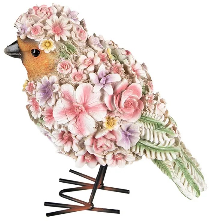 Dekorativní soška ptáčka posetého květinami – 11x17x18 cm