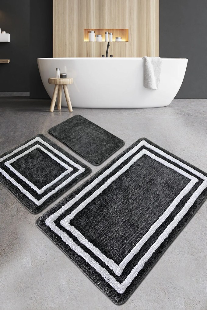 L´essentiel Maison Koupelnová předložka, akrylát, Set 3 ks Duplici - Anthracite, Antracitová