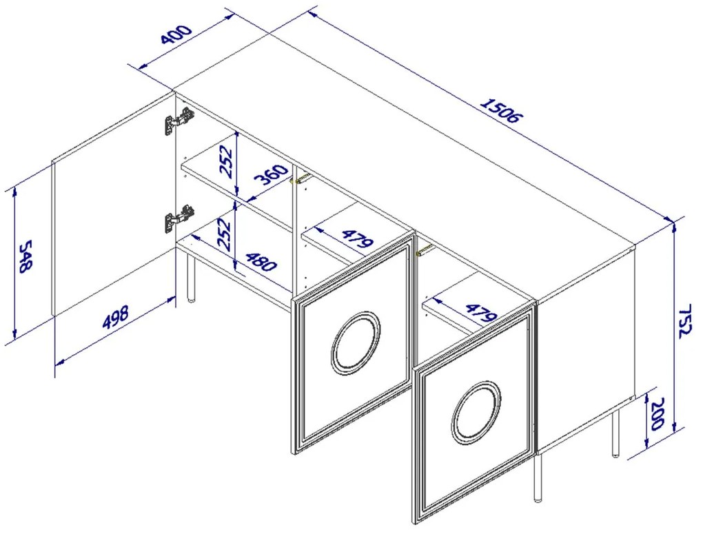 Komoda PALAZZO 150 černý mat / dub craft