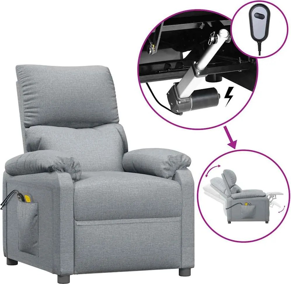 Elektrické masážní křeslo světle šedé textil 3073827
