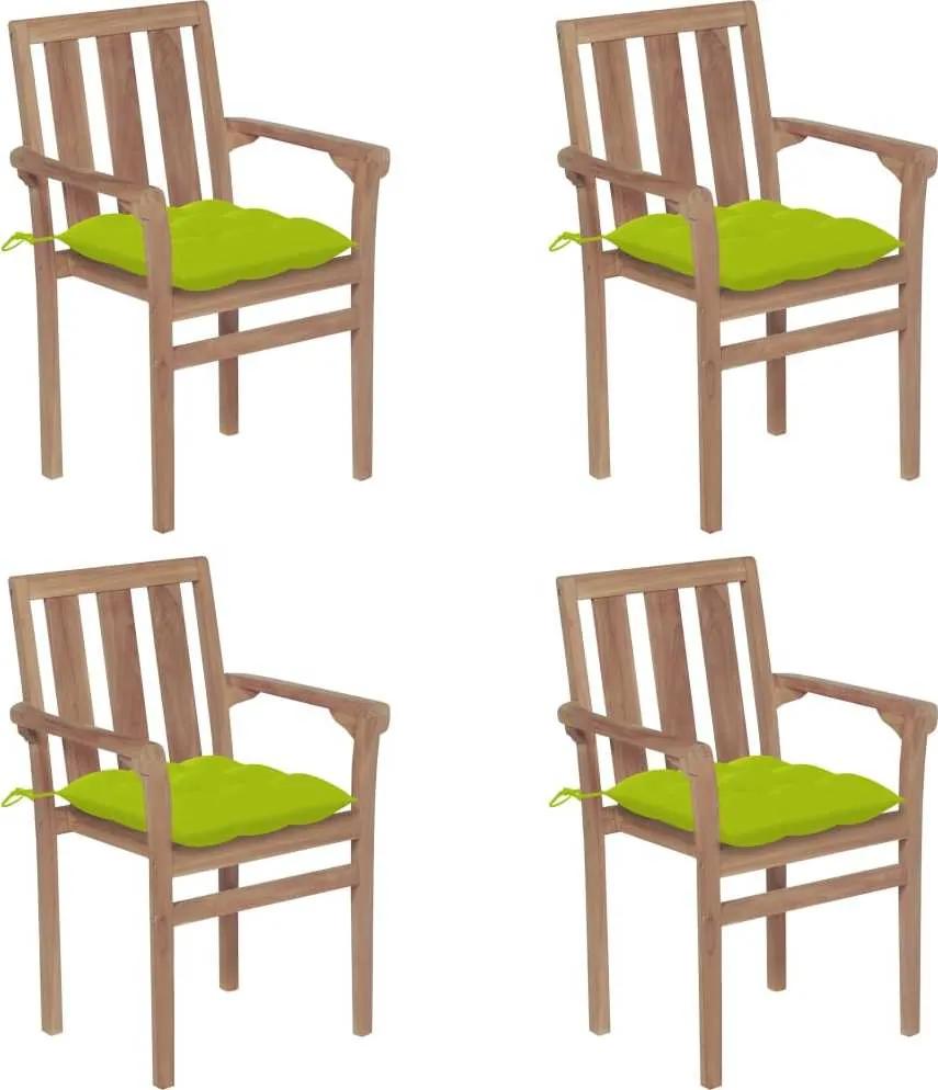 vidaXL Stohovatelné zahradní židle s poduškami 4 ks masivní teak [3073394] Barva: Zelená