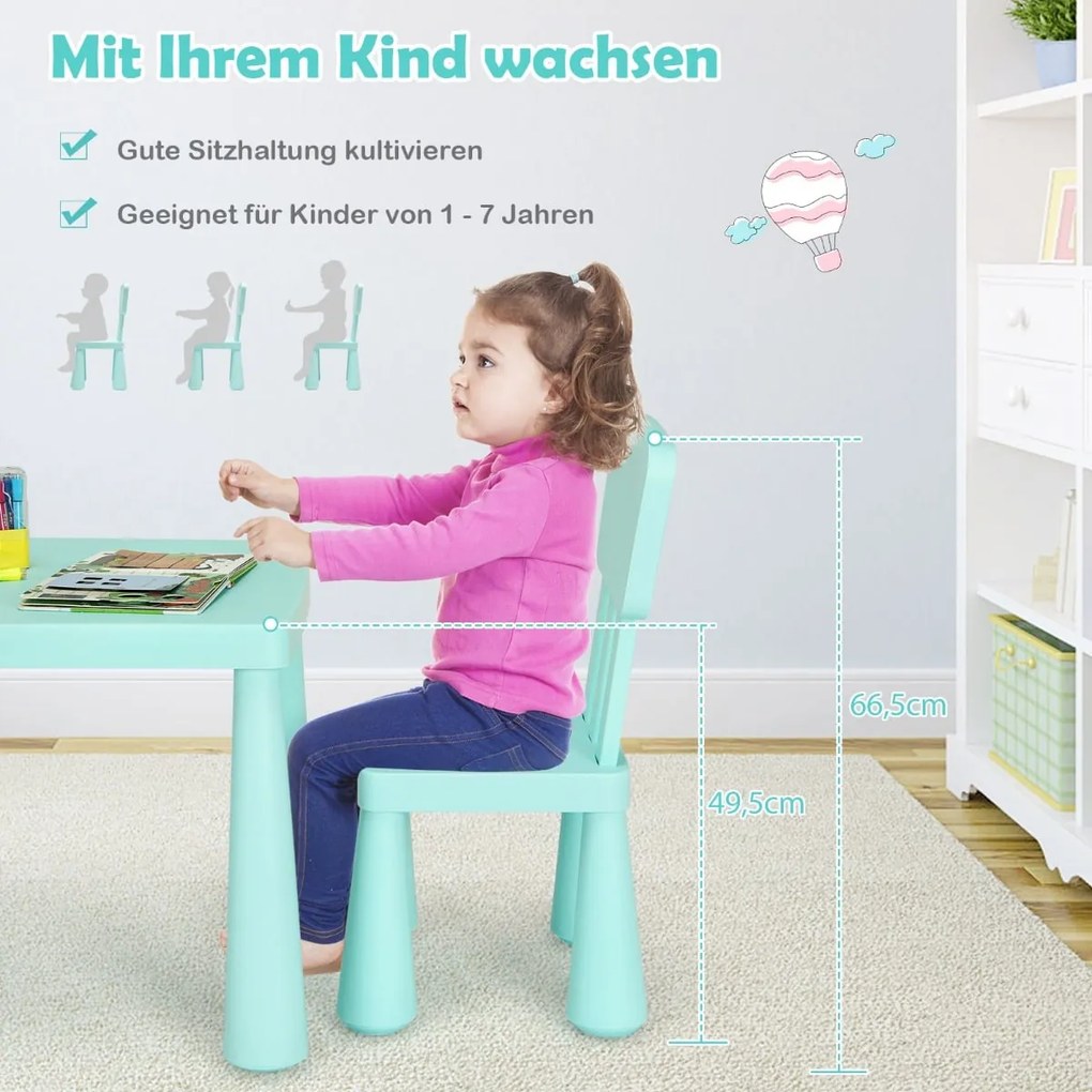 Costway 3 PCS. Kindersitzgruppe Kindertisch mit 2 Stühlen Kindermöbel – zelený
