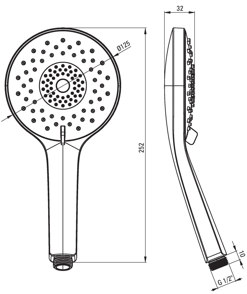 Deante Agawa, kulatá ruční sprchová hlavice 3-funkční, chromová, NQG_051S