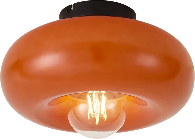 Retro černé stropní svítidlo s oranžovým sklem 30 cm - Glaze