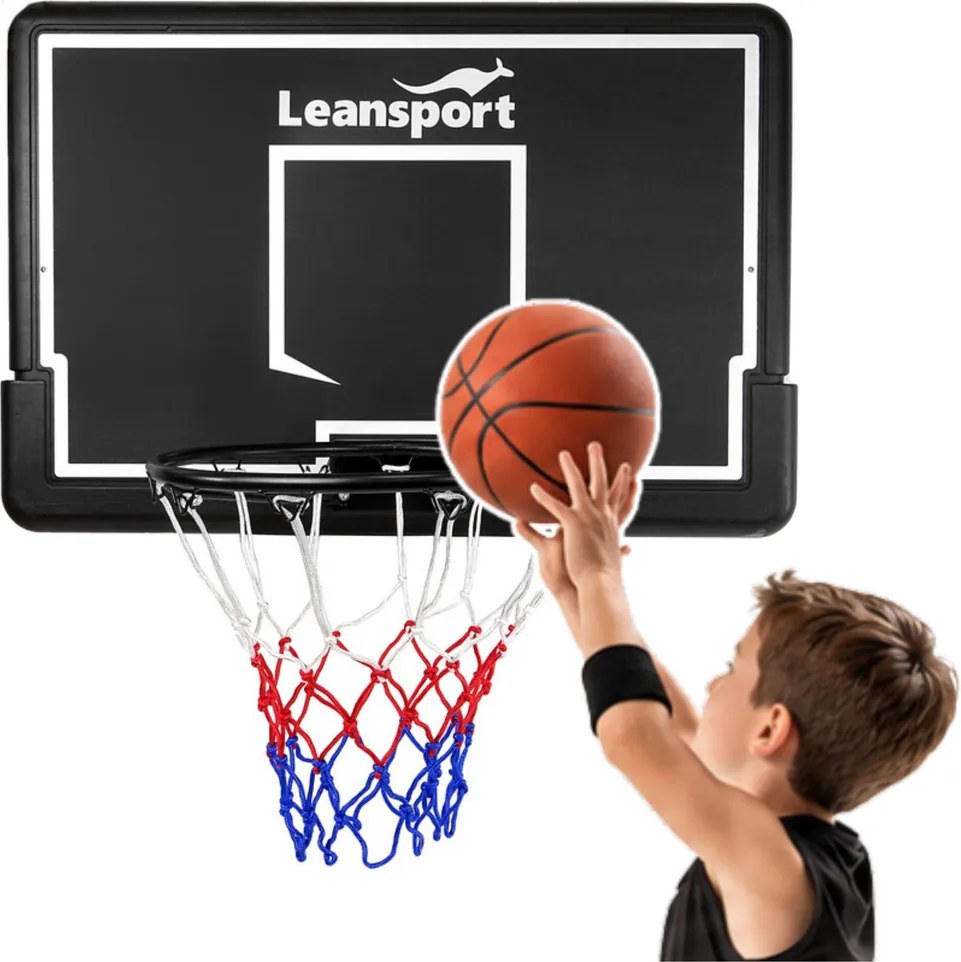 LEAN Sport Závěsný basketbalový koš s deskou, zahradní, černý, 90 cm