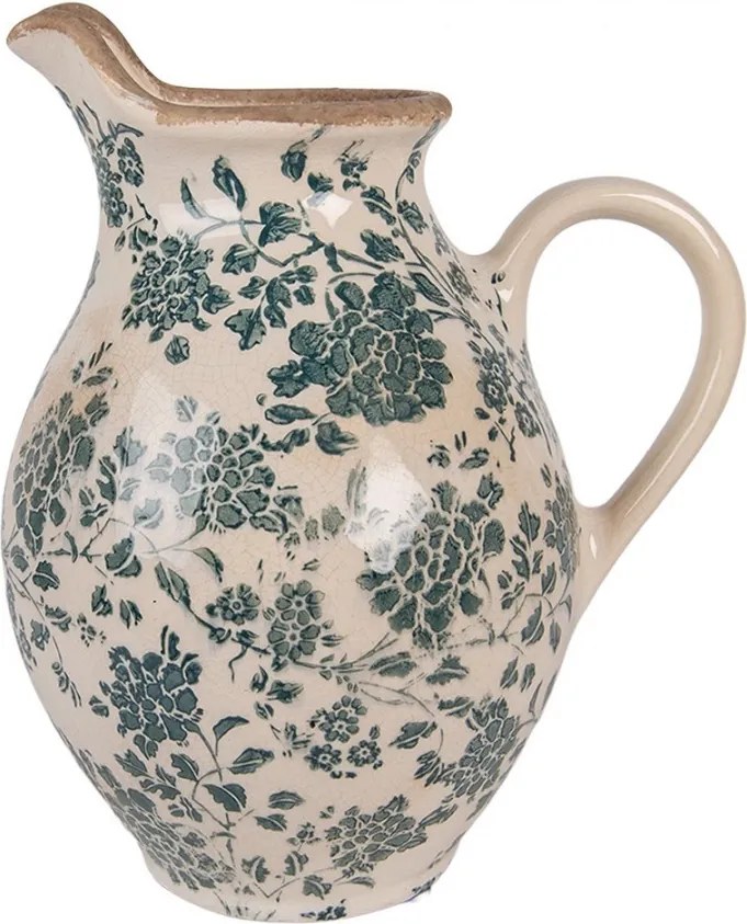 Béžový keramický džbán se zelenými květy Tien French M - 21*16*24 cm
