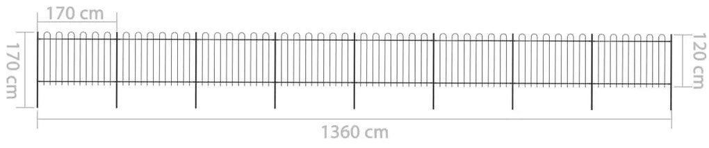 vidaXL Marketos Zahradní plot s obloukem nahoře ocelový 1426 x 120 cm černý
