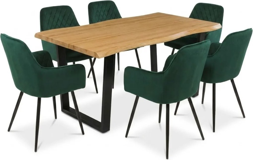 Vikio Jídelní set pro 6 osob 160x90 cm dub noha U zelená židle s područkami VJS166-6Z