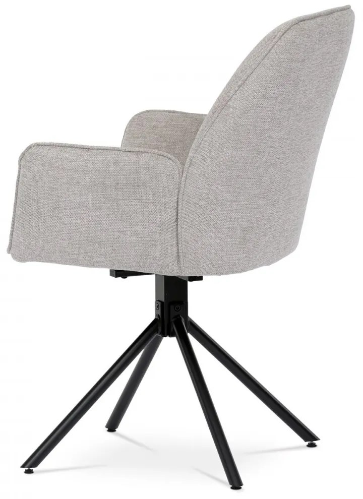 Jídelní židle v krémové látce s područkami, otočná s vratným mechanismem - funkce reset, kovové podnoží v černé barvě HC-522 CRM2