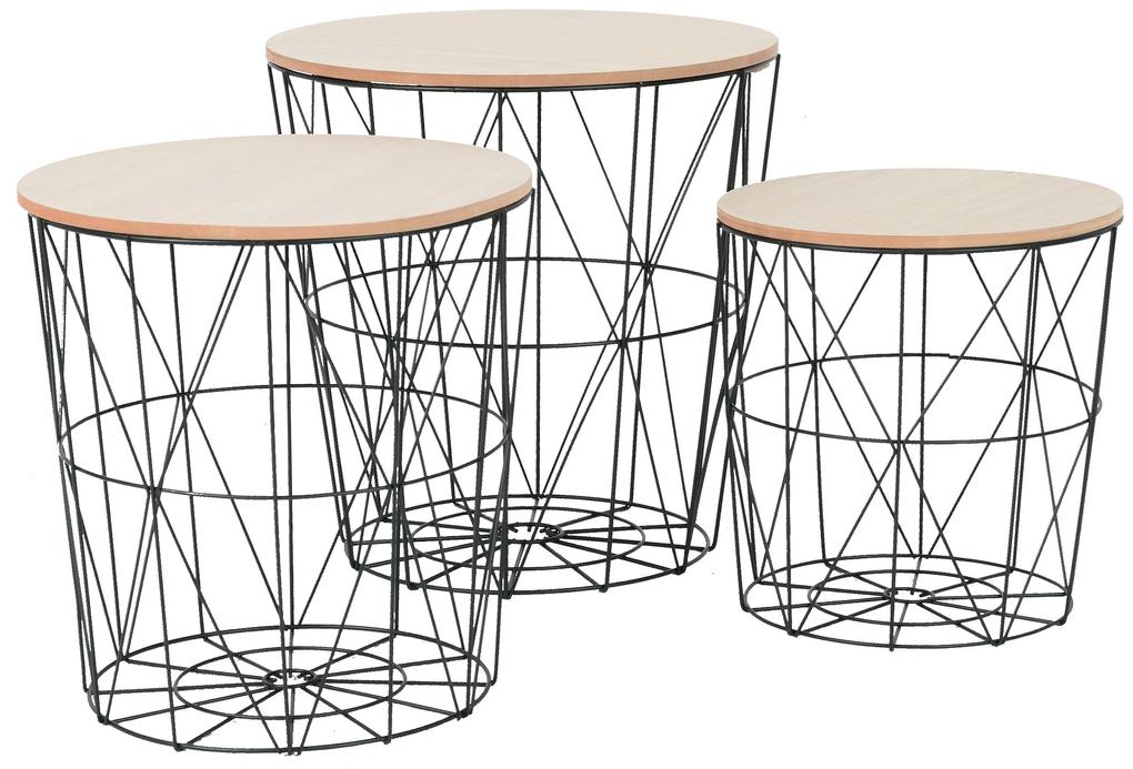 Tutumi, drátěný kávový stolek 41x41x37, 5 cm, velikost M, černá-hnědá, KRZ-08602