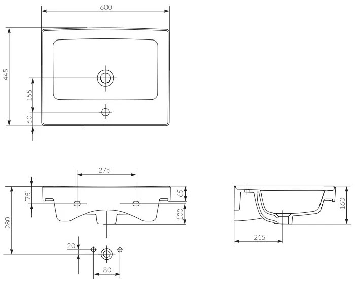 Cersanit Crea, závěsná skříňka s umyvadlem 60cm, set B109, šedá, S801-283